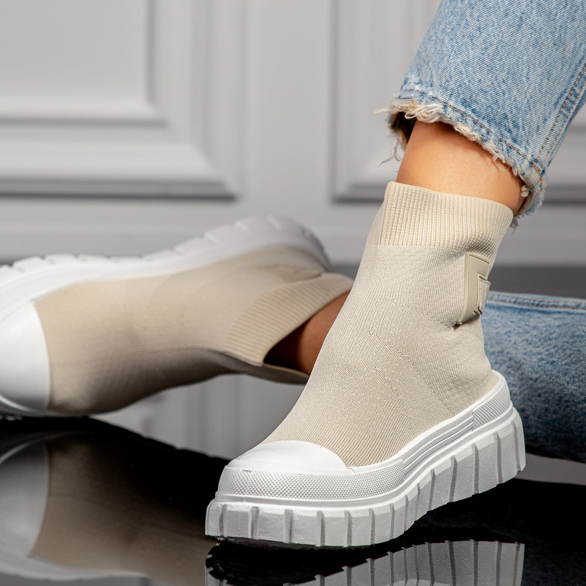 Sneakersi Dama Bej din Material Textil Cod: VL159 (R3)– Lush Fashion