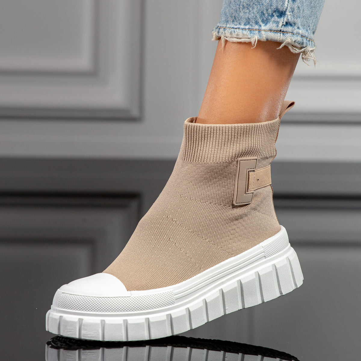 Sneakersi Dama Crem din Material Textil Cod: VL159 (J6)– Lush Fashion