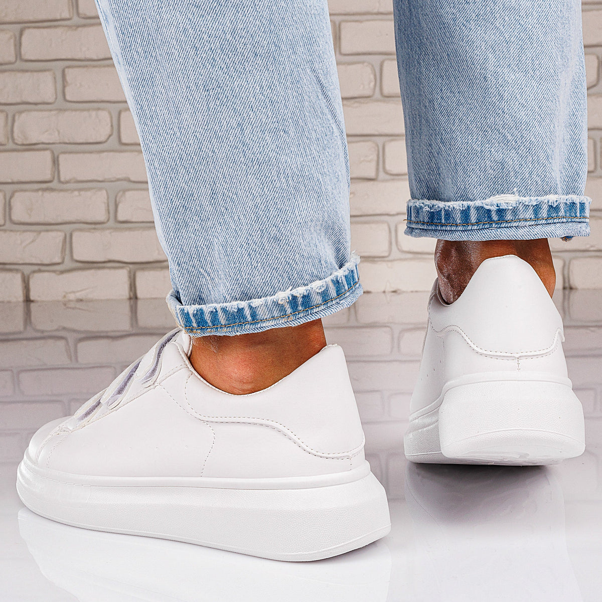 Adidasi Barbati Albi din Piele Ecologica Cod: 998 (N1)– Lush Fashion